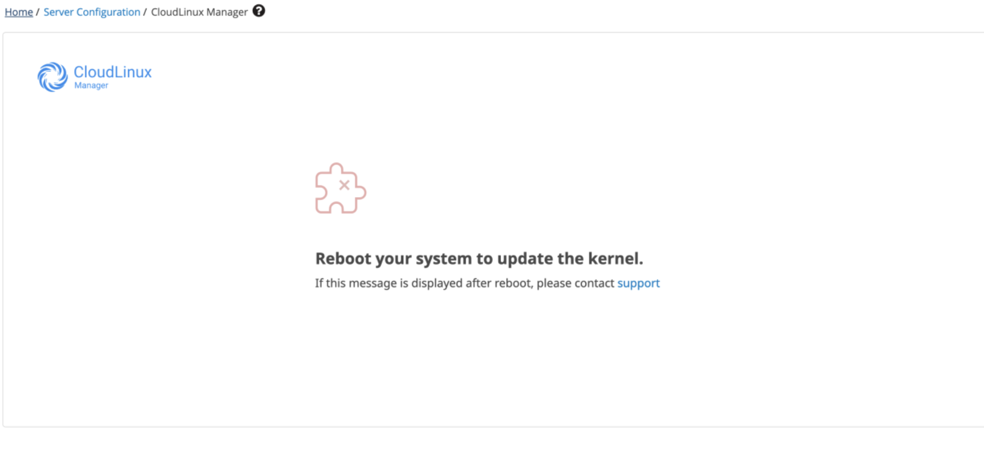 CloudLinux OS – Reboot your system to update the kernel (kmodlve is not loaded) – CloudLinux